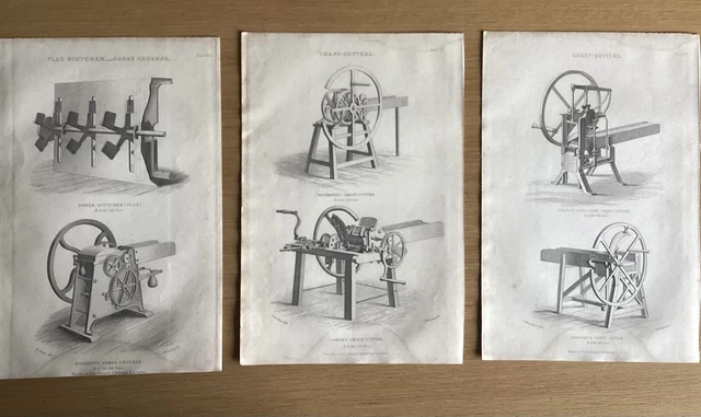 GENUINE 1854 WOODCUT Prints of Victorian Farmers Chaff & Gorse Cutters ...