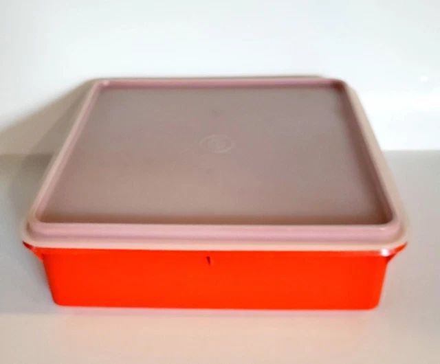 VINTAGE TUPPERWARE SQUARE Storage Container With Lid - Burnt Red $15.00 ...