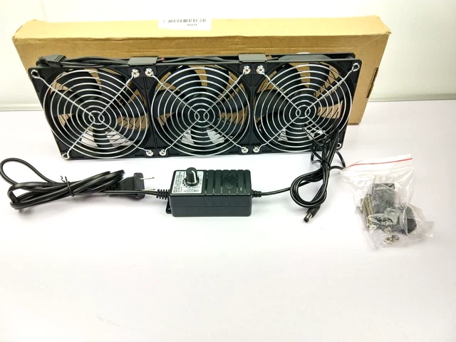 WATHAI DUAL BALL 3 x 120mm Computer Fan with AC Plug DC 12V Big Airflow ...