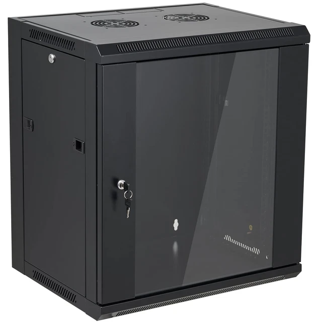 12U WALL MOUNT Server Cabinet Network Rack Enclosure Locking Glass Door ...
