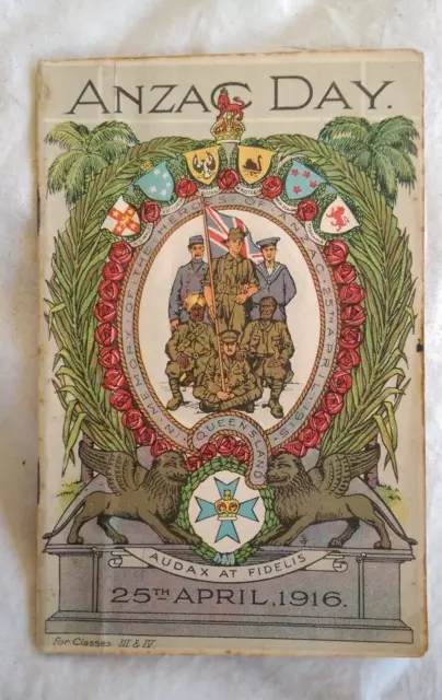 WW1 AUSTRALIAN FIRST ANZAC Day 25th April 1916 Queensland School Paper ...