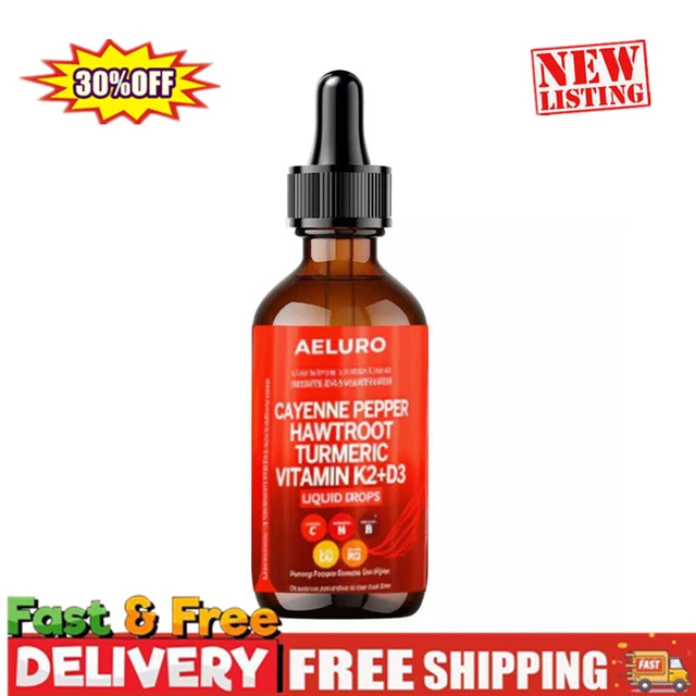 CAYENNE PEPPER HAWTHORN Beet Root Turmeric Vitamin K2+D3 Liquid Drops ...