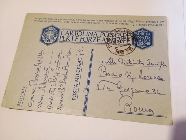 CARTOLINA POSTALE PER Le Forze Armate-POSTA MILITARE 75 1942 EUR 10,00 ...