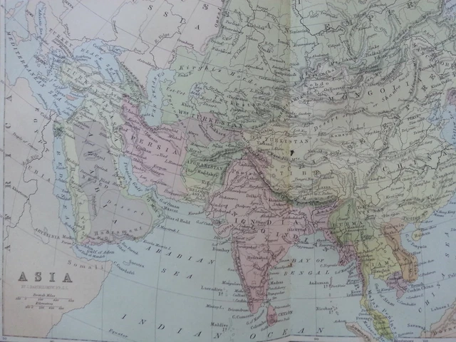 ANTIQUE MAP DATED 1880 Map Of Asia Map Of The World In Colour Globe ...