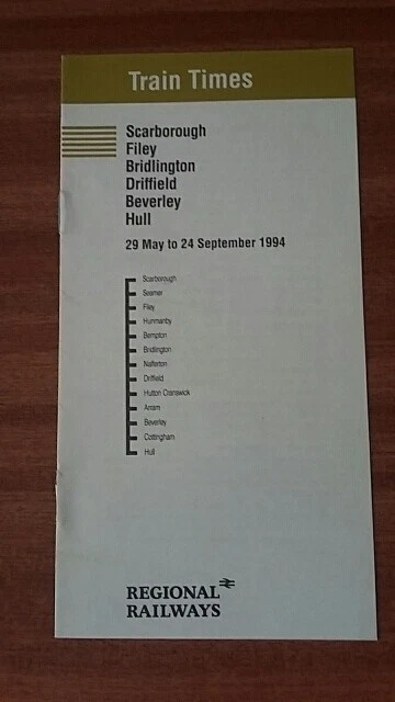 BRITISH RAIL REGIONAL raiways summer 1994 Scarborough-Hull timetable £1 ...