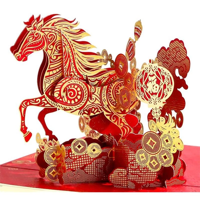 3D CHINESE NEW Year Cards 2026 Year of The Horse Card with Envelope, 3D ...