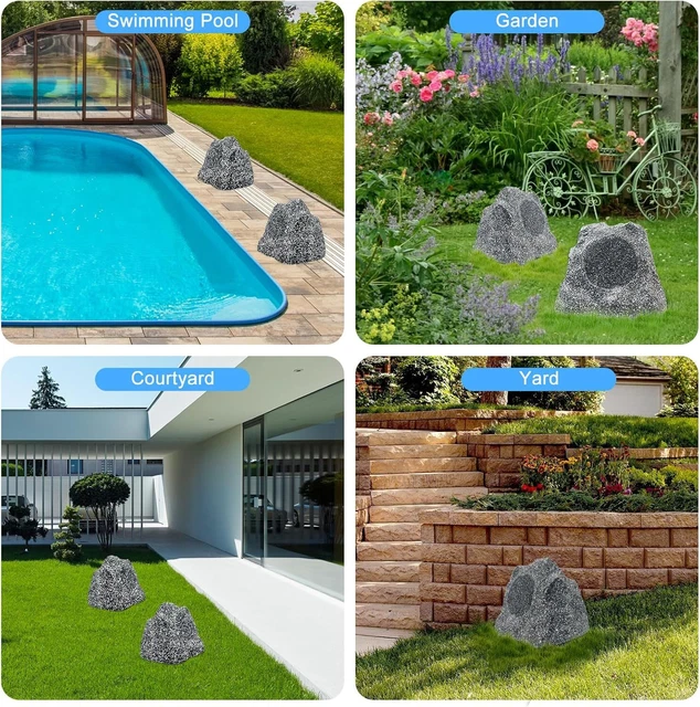 HERDIO OUTDOOR WATERPROOF Rock Speakers Wired for Pool Lawn Garden Pool ...