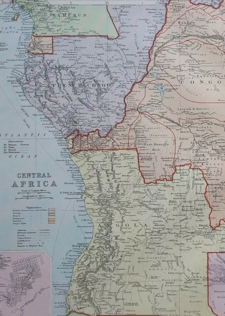 1907 MAP CENTRAL Africa Angola French Congo Kamerun Plan Of Salisbury ...