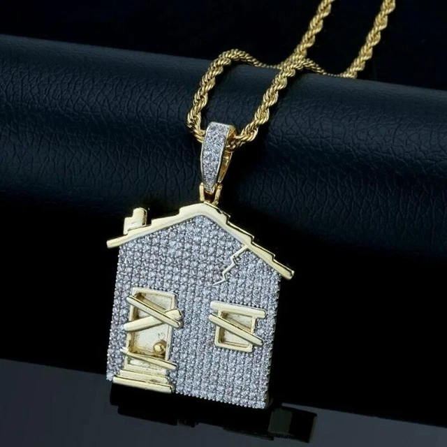 TRAP HOUSE PENDANT Chain Gold Necklace Iced Out Jewellery rapper shiny ...