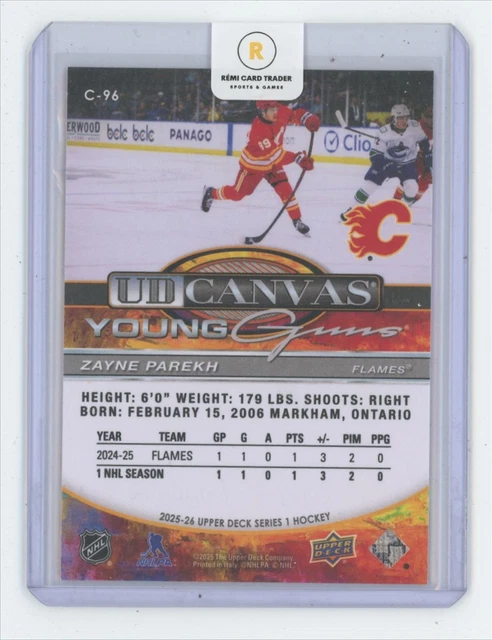 2025-26 UPPER DECK Young Guns Canvas Zayne Parekh Rookie #C-96 Calgary ...