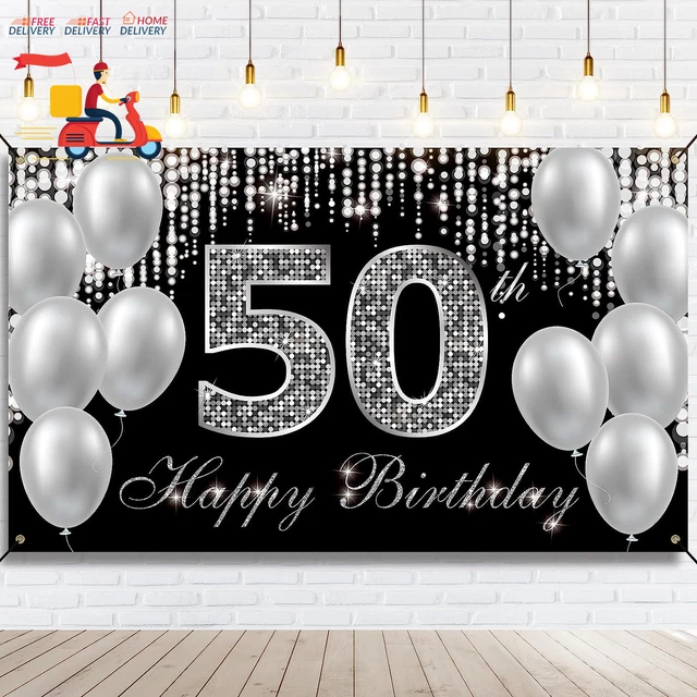 50TH BIRTHDAY BANNER Backdrop, Happy 50Th Birthday Decorations for ...