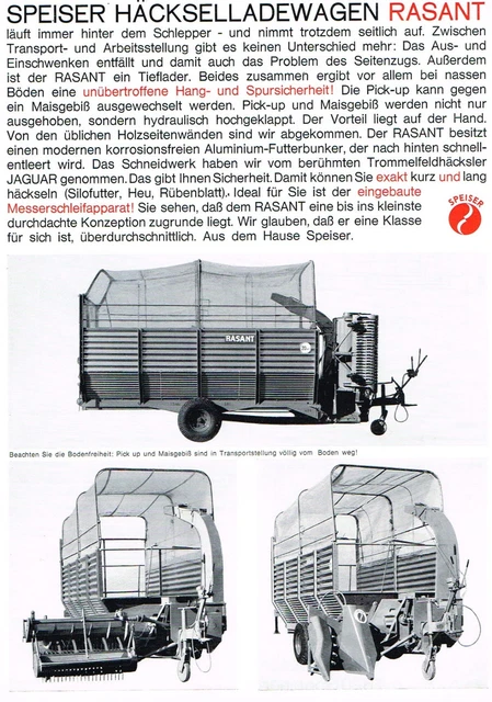 SPEISER HÄCKSELLADEWAGEN RASANT, orig. Speiser- Prospekt 1968 EUR 16,95 ...