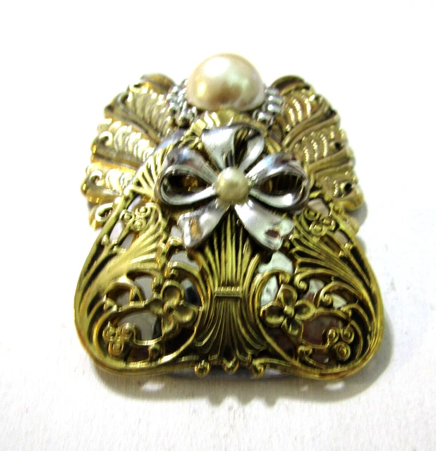 VINTAGE TWO TONE Pearl Angel Brooch Pin signed Jane 1996 AOL 3 inches ...