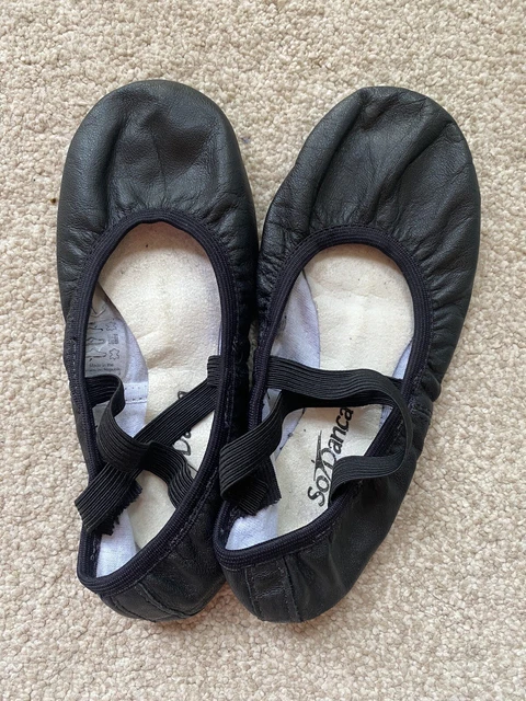 Ballet Shoes Split Sole Dance Shoes Black Leather Size 25 So Dance £