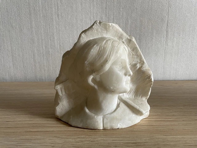 ANTIQUE DEMI-RELIEF BUSTE Sculpture Tête de Femme Art Nouveau Beauté Um ...