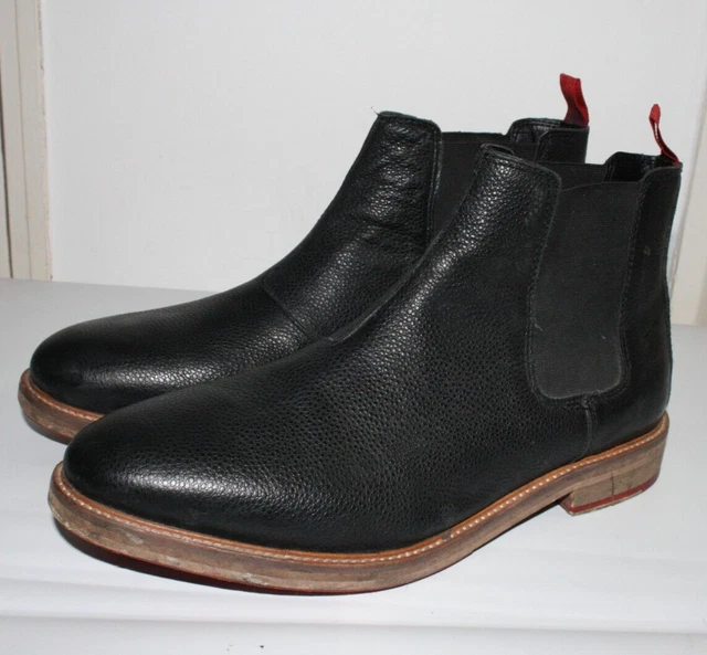 ASOS MENS BLACK Pebbled Leather Red Tab Chelsea Boots Size UK 10 EU 45 ...