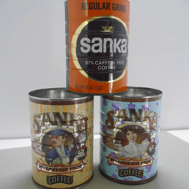 3 VINTAGE SANKA Coffee Cans Collectible Advertising Tin Containers ...