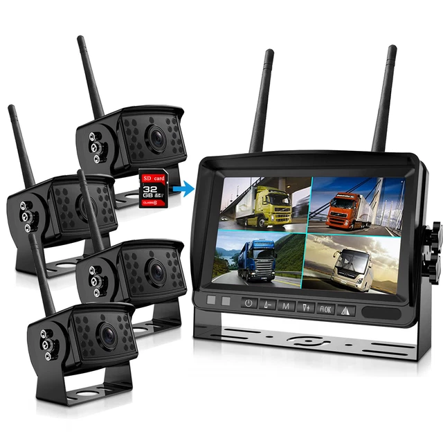 DIGITAL WIRELESS 7& Quad Splitscreen DVR Monitor Reversing 4x Cameras ...