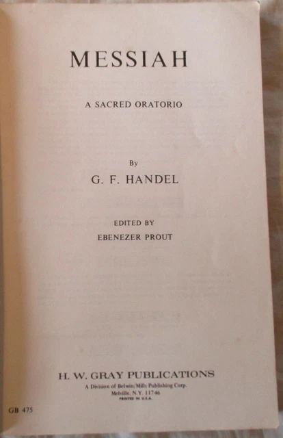 VOCAL SCORE : G F HANDEL MESSIAH A SACRED ORATORIO Ed PROUT (PB H W ...