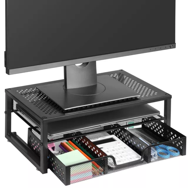 METAL MONITOR STAND Riser and Computer Desk Organizer with Drawer ...