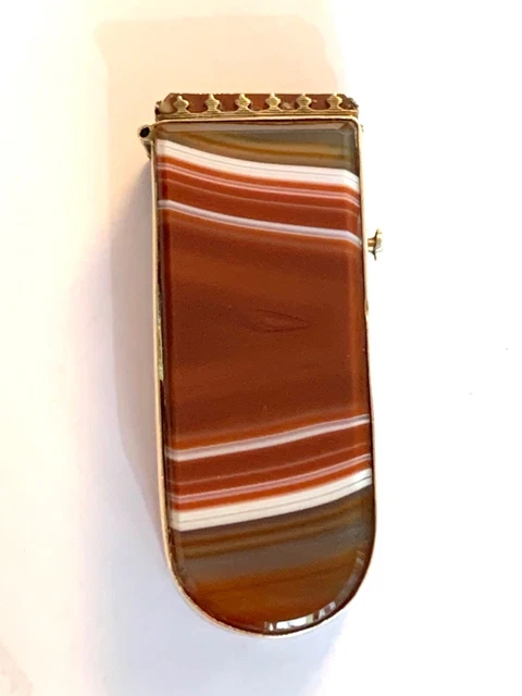 ANCIEN PYROGÈNE BOÎTE à feu en agate et laiton Antique matchbox EUR 50 ...