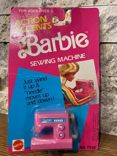 1989 MATTEL BARBIE Action Accents Wind Up Sewing Machine 7936 NEW Pink ...