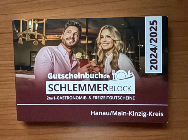 SCHLEMMERBLOCK GUTSCHEINBUCH 2025 Hanau Main-Kinzig-Kreis Code Guthaben ...