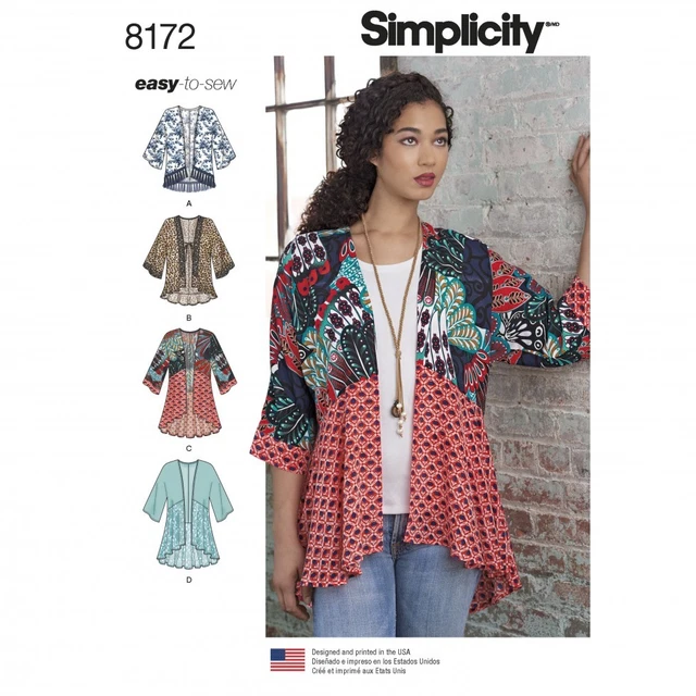 SIMPLICITY LADIES EASY Sewing Pattern 8172 Kimono Tops with Length ...