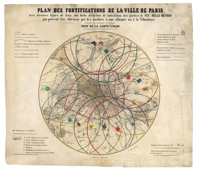 ANTIQUE MAP &PLAN des fortifications de la ville de Paris" Cartau, 1845 ...
