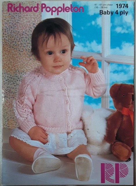 ORIGINAL RICHARD POPPLETON 4ply Baby Cardigan 16"-24" Knitting Pattern ...