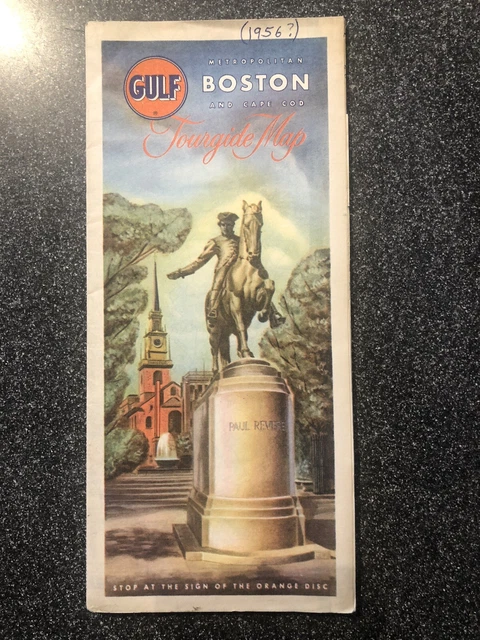 GULF GAS STATION Boston Cape Cod Road Map 1956? Motor Oil Vintage Paul ...
