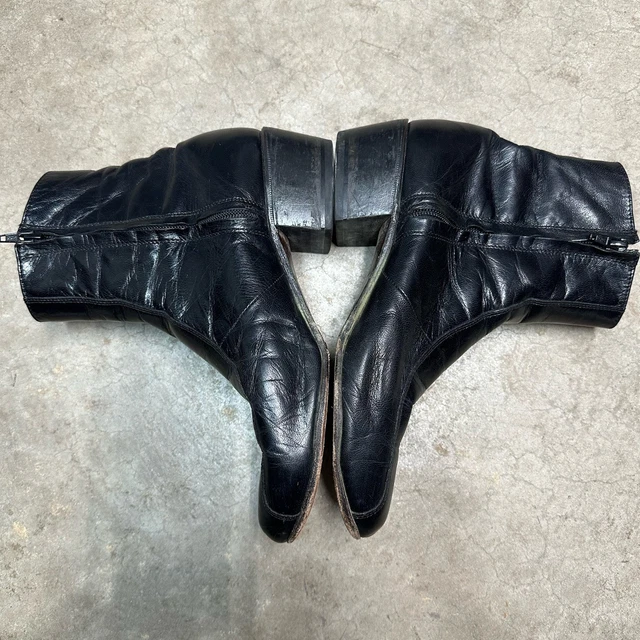FLORSHEIM MENS DUKE Leather Bike Toe Zipper Black Beatle Boot Size 8 3E ...