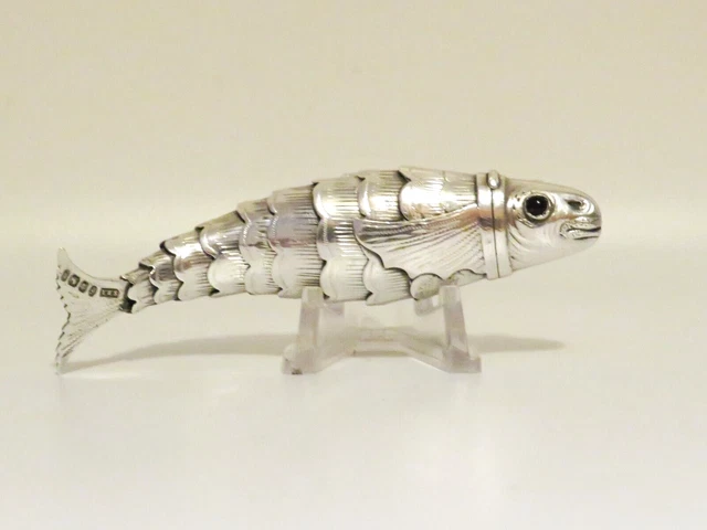 ANTIQUE EDWARDIAN STERLING Silver Articulate Fish Box Fully Hallmarked ...