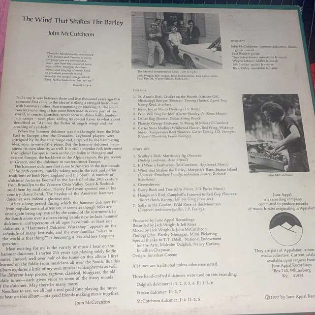 JOHN MCCUTCHEON &THE Wind That Shakes The Barley" 1977 Celtic Folk LP ...