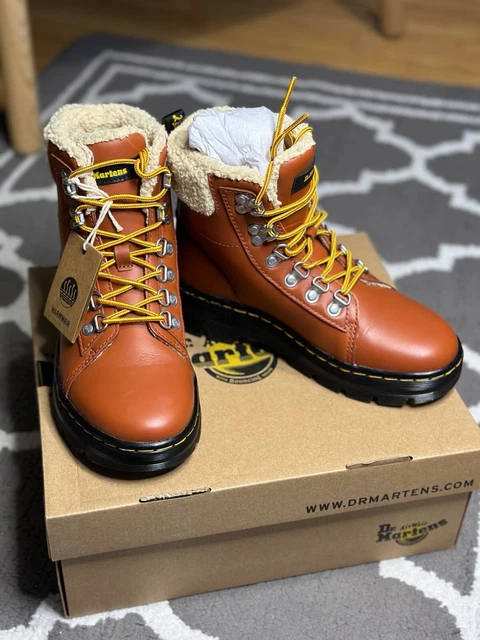 GENUINE DR. MARTENS Combs Faux Fur-Lined Rust Tan Utility Boots. Size ...