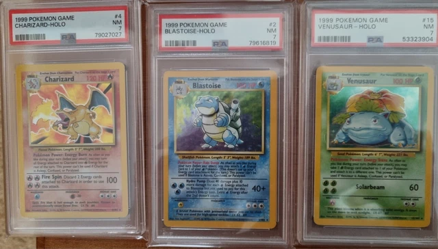 BIG 3 CHARIZARD Venasaur Blastoise Base Set pokemon cards graded psa 7 ...