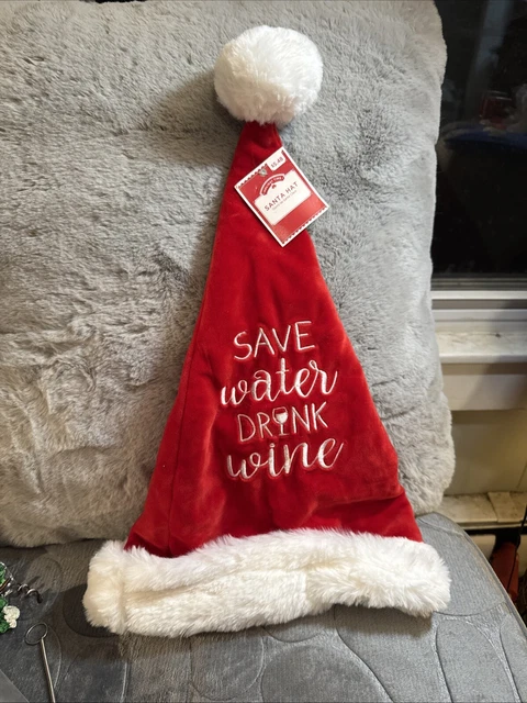 CHRISTMAS SANTA HAT”SAVE Water Drink Wine” Never Worn New Old Stock ...