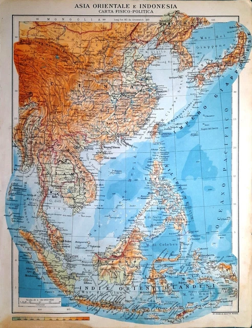 CARTA GEOGRAFICA ANTICA ASIA ORIENTALE ante 2° GUERRA MOND. 1935 ...