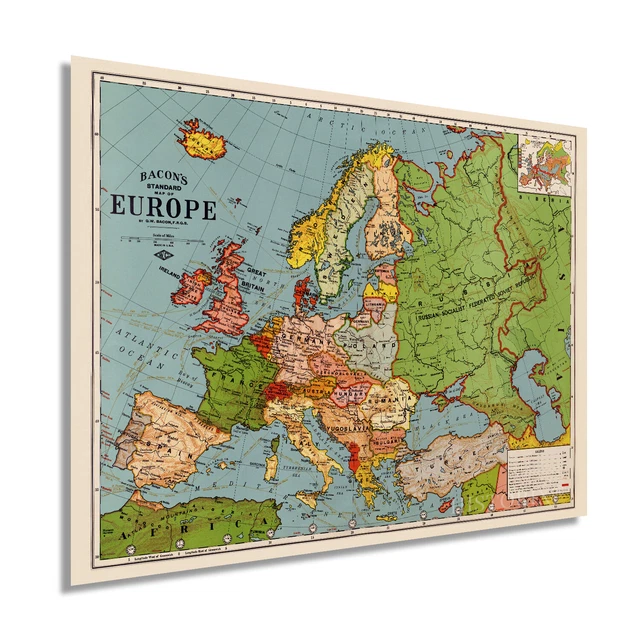 1925 MAP OF Europe Poster - Vintage Standard Map of Europ Wall Art ...