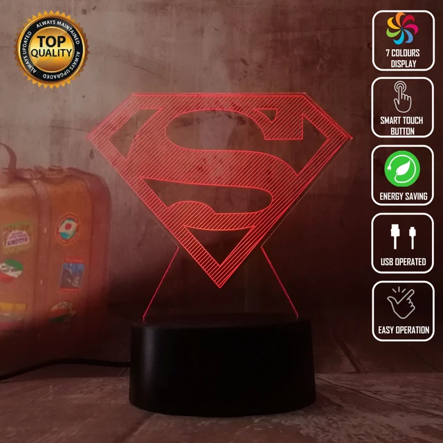 SUPERMAN LOGO DC AVENGERS 3D Acrylic LED 7 Colour Night Light Touch ...