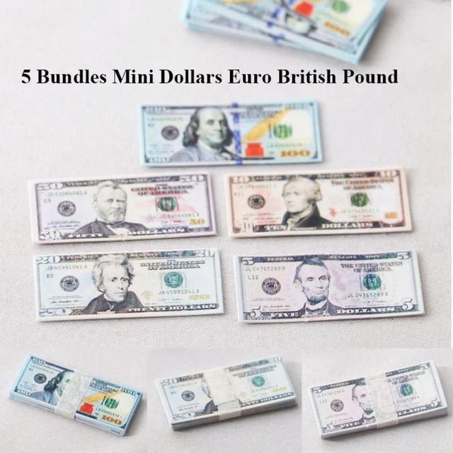 5 BUNDLES 10 Styles Mini Dollars Cute Banknotes Model 1/12 Dollhouse ...