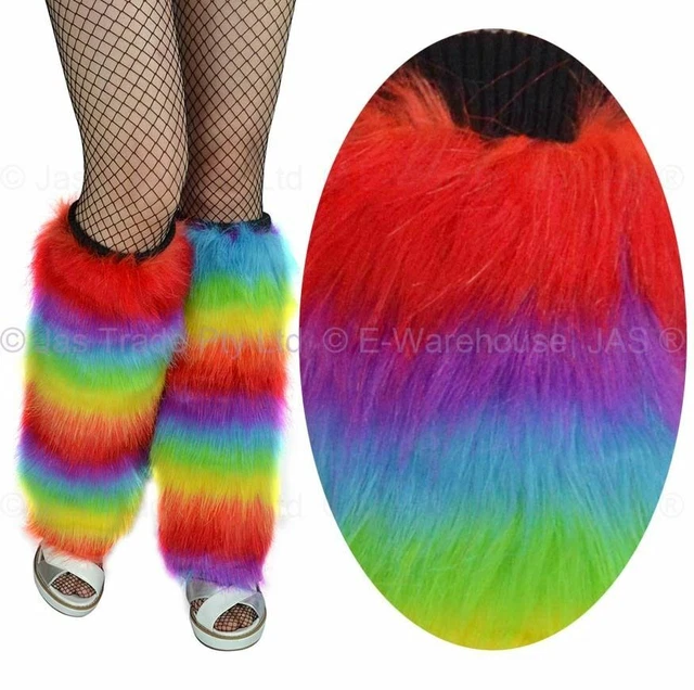 FLUFFY FURRY FANCY Dress Costume Cosplay Dance Rainbow Punk Leg Warmers Cover $19.98 - PicClick AU