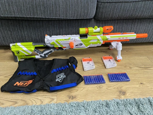 NERF MODULUS WHITE Longstrike Sniper Blaster Cs-6 RARE 2x Mags Scope ...