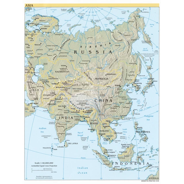 CIA 2004 MAP Asia Continent China Russia India Extra Large Art Poster ...