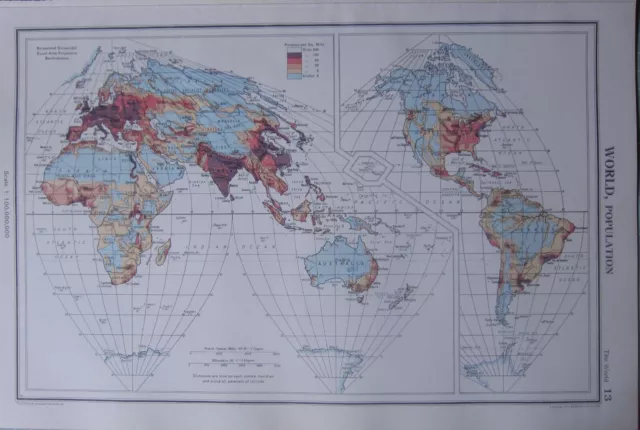 1952 MAP ~ World Population India Africa Australia Europe Asia £38.00 ...