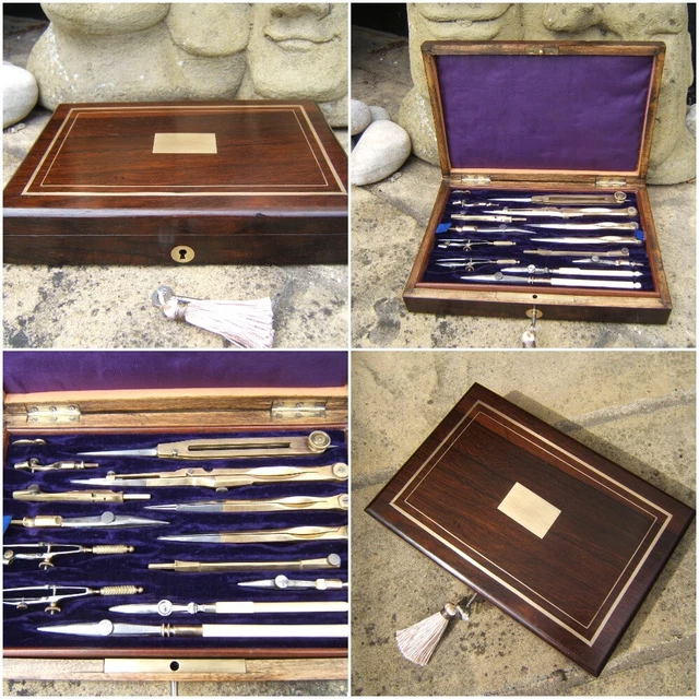 19C ANTIQUE ROSEWOOD Technical Drawing Box - Wonderful Interior And ...