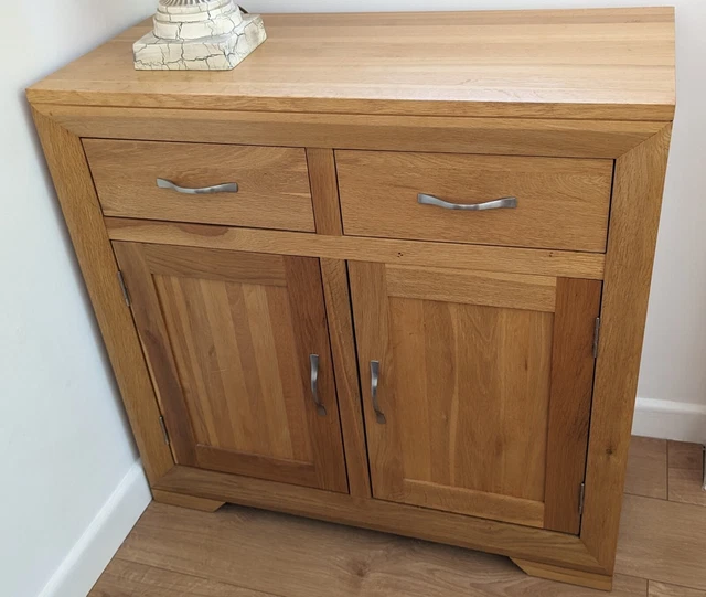 OAK FURNITURELAND BEVEL Natural Solid Oak Small Sideboard £200.00 - PicClick UK