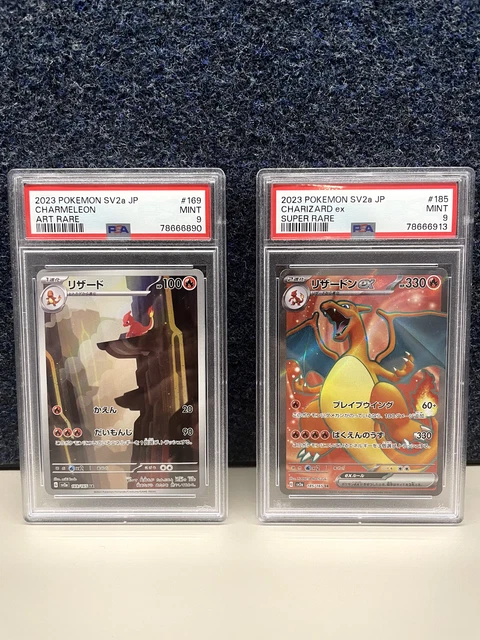 PSA 9 POKEMON 151 Japanese 2023 Charizard EX sv2a #185 And Charmeleon ...