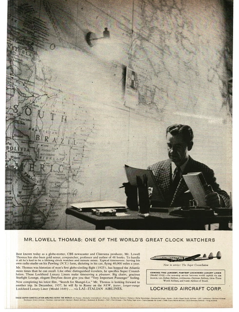 1956 LOCKHEED AIRCRAFT Super Constellation Lowell Thomas Vintage Print ...