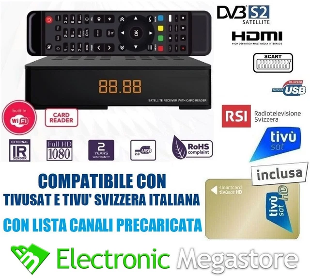DECODER SATELLITARE TV Sat Full HD Con Tessera Scheda Tivusat ...